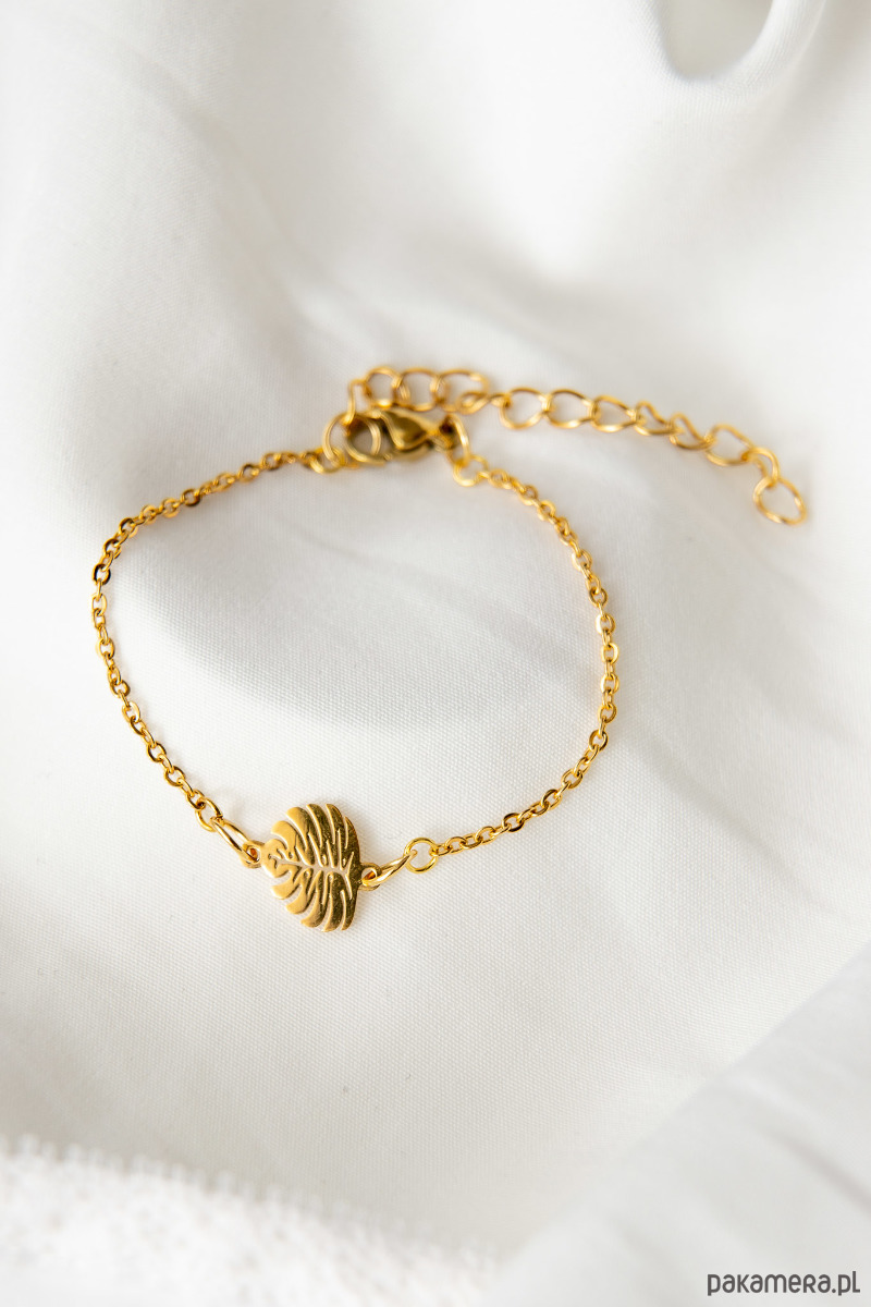 Bransoletka z liściem monstery złocona - Pakamera.pl