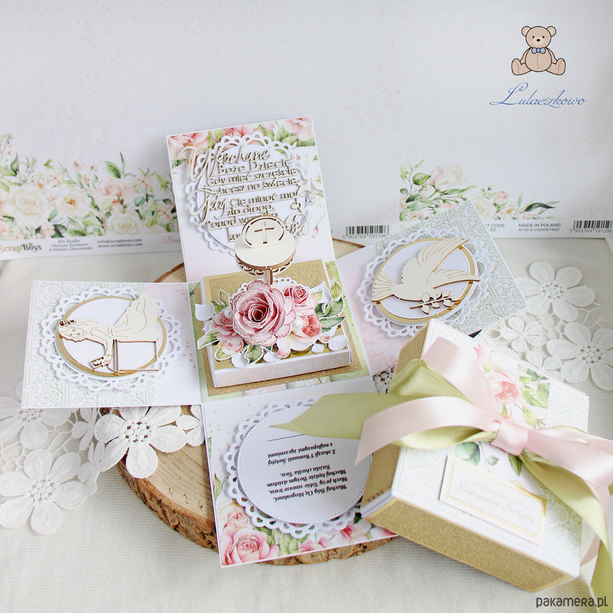 Exploding box komunijny, kartka na komunię "Rose Wine" GOTOWY - Pakamera.pl