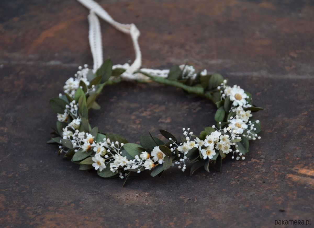 Komunijny wianek na głowę z stabilizowanych i suszonych kwiatów 3796362 ...