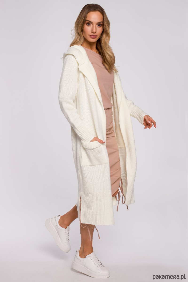 Kardigan z kapturem-ecru(M-596) - Pakamera.pl