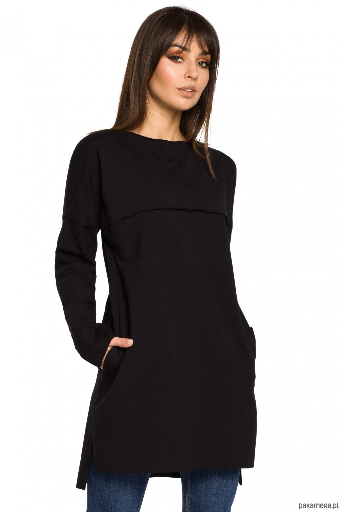 Tunika oversize z przeszyciami - czarna (B-059) - Archiwum - Pakamera.pl