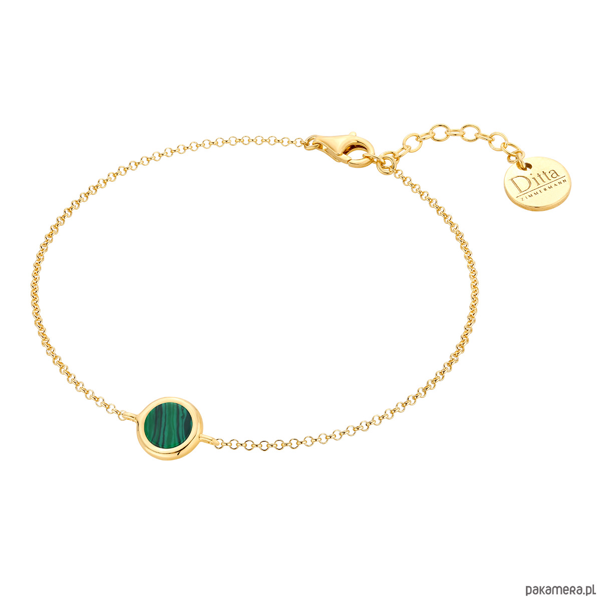 Bransoletka srebrna pozłacana z malachitem - Pakamera.pl