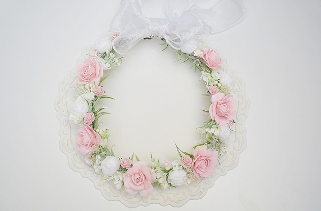 Delikatny Wianek komunijny jak żywy biel, ivory , zieleń, 3945052 ...