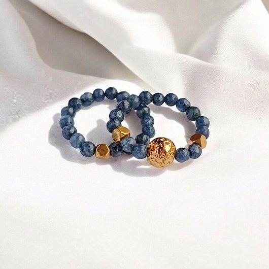 Zestaw pierścionków : jadeit szafirowy, złota lawa 3963298 - Pakamera.pl