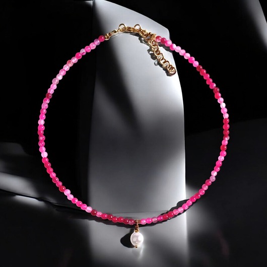 Naszyjnik : choker : fuchsia & pearl collection : agat i perła 3987909 ...