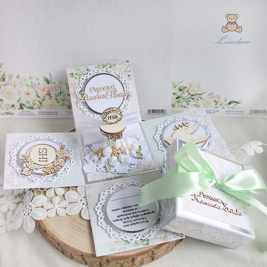 Exploding box komunijny, pamiątka, kartka "Greenery" GOTOWY - Pakamera.pl
