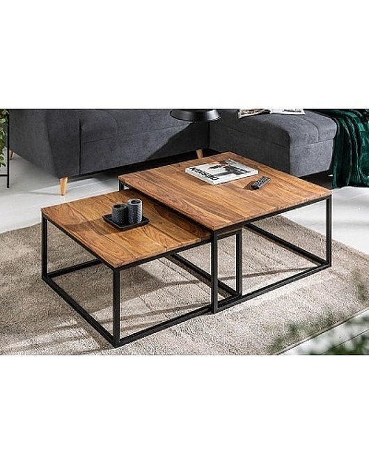 Stolik Kawowy 2 szt. Stolik Drewno Metal Bari 3749258 - Pakamera.pl