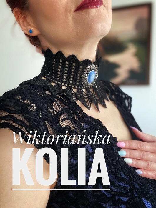 Czarna wiktoriańska kolia koronkowa z Kameą - Pakamera.pl