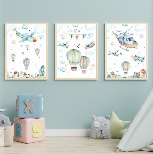 Zestaw 3 plakaty balony samoloty chmurki - Archiwum - Pakamera.pl